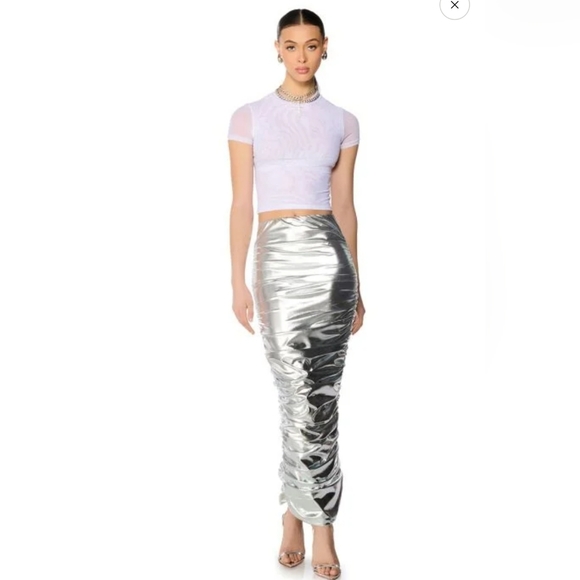 AKIRA | Skirts | Luna Runched Metallic Maxi Skirt | Poshmark